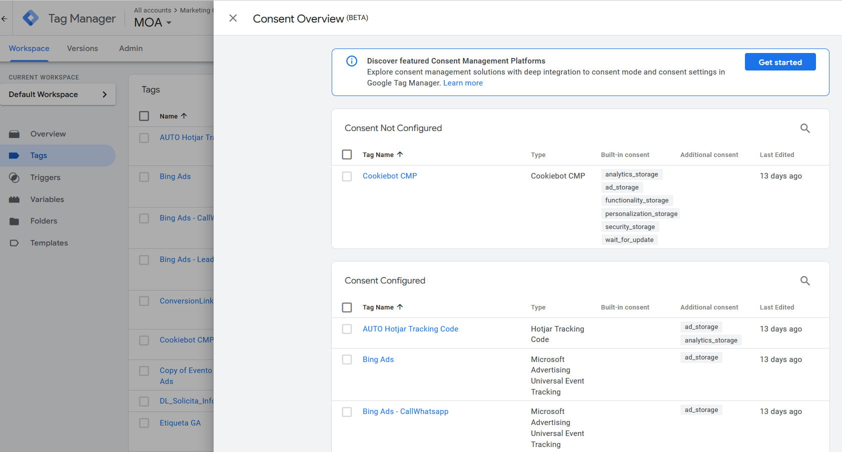 Implementción de consentimiento: GCM, Cookiebot y GTM - MOA